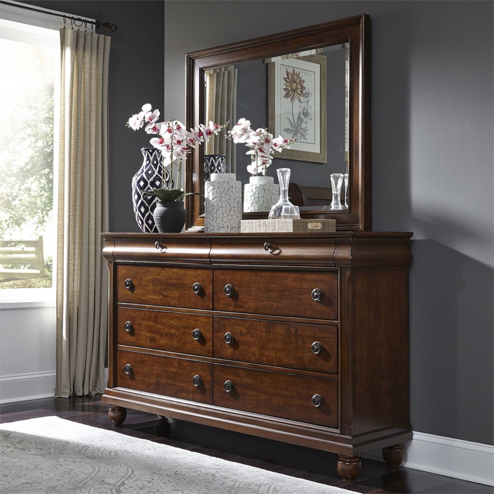 Rustic Traditions Rustic Cherry 8 Drawer Dresser With Mirror - Bill's ...